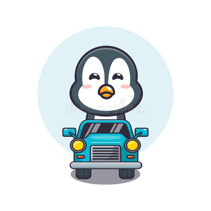 Cute Penguin Mascot Cartoon Character Ride on Car. Stock Vector ...
