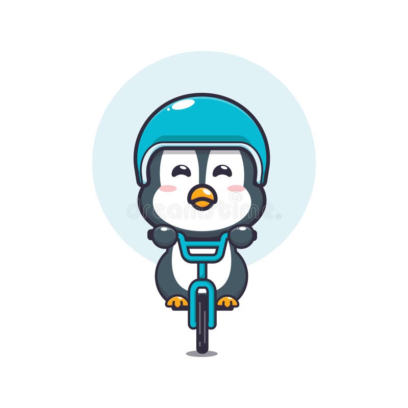 Cute Penguin Mascot Cartoon Character Ride on Bicycle. Stock Vector ...