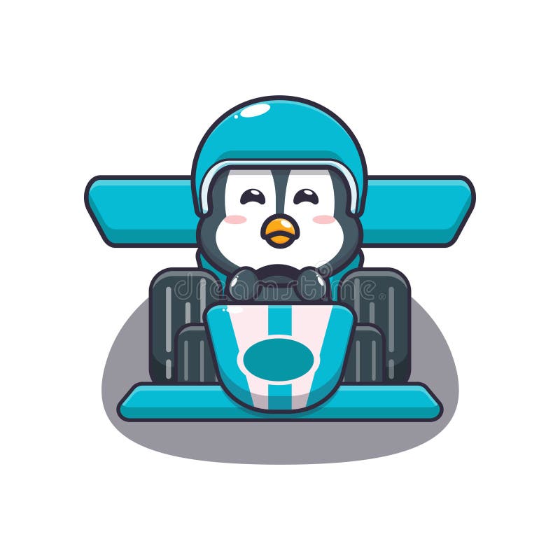 Cute Penguin Mascot Cartoon Character Riding Race Car. Stock Vector ...