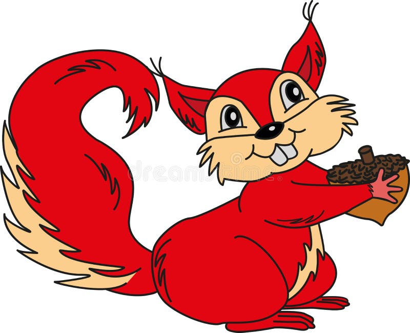 Funny Cartoon Squirrel with Hazelnut Nut. Vector Illustration of Forest ...