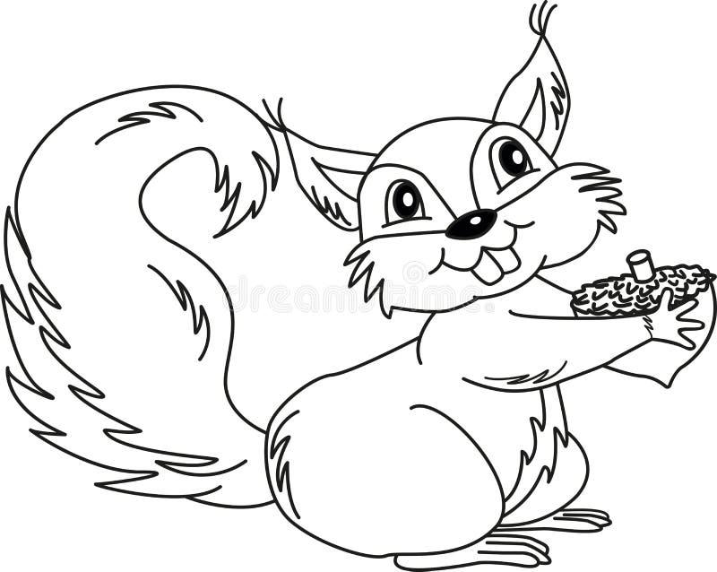 Funny Squirrel with a Nut Outline. Vector Illustration of Forest ...