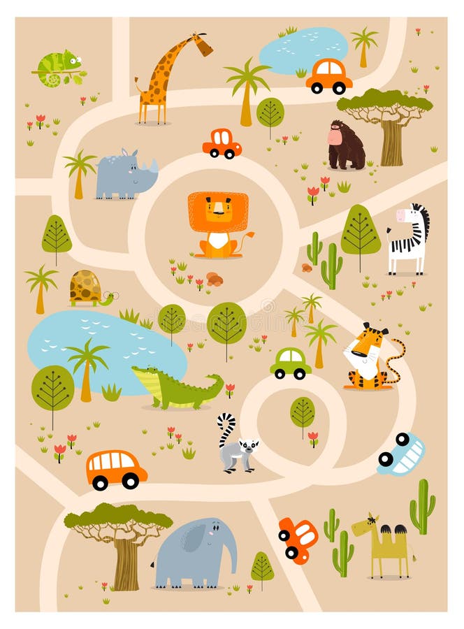 Print. Play Mat for Kids with Safari Animals.Vector Tropical Maze with ...
