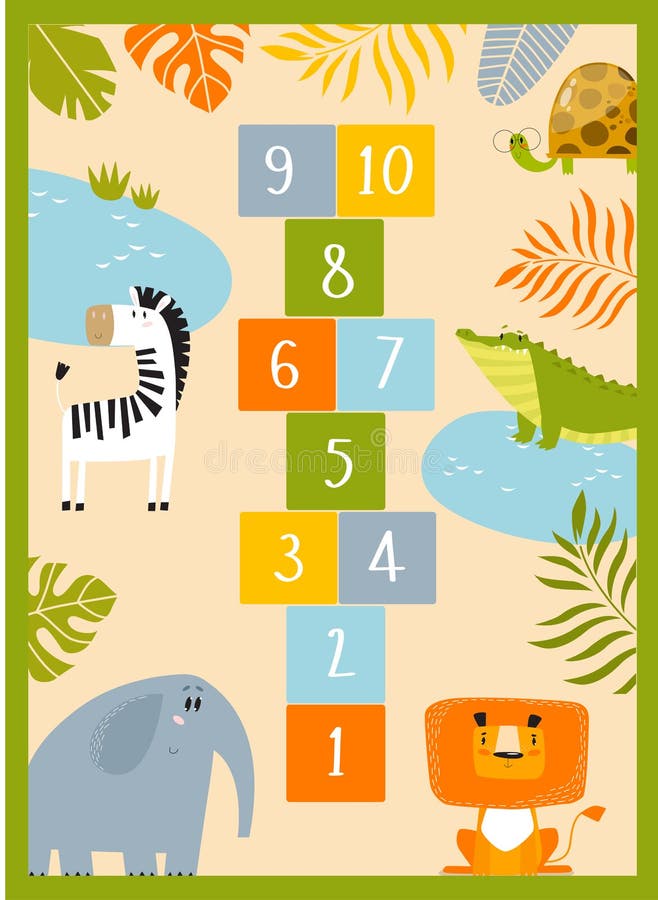 Print. Play Mat for Children with Tropical Animals and Numbers. Cute ...