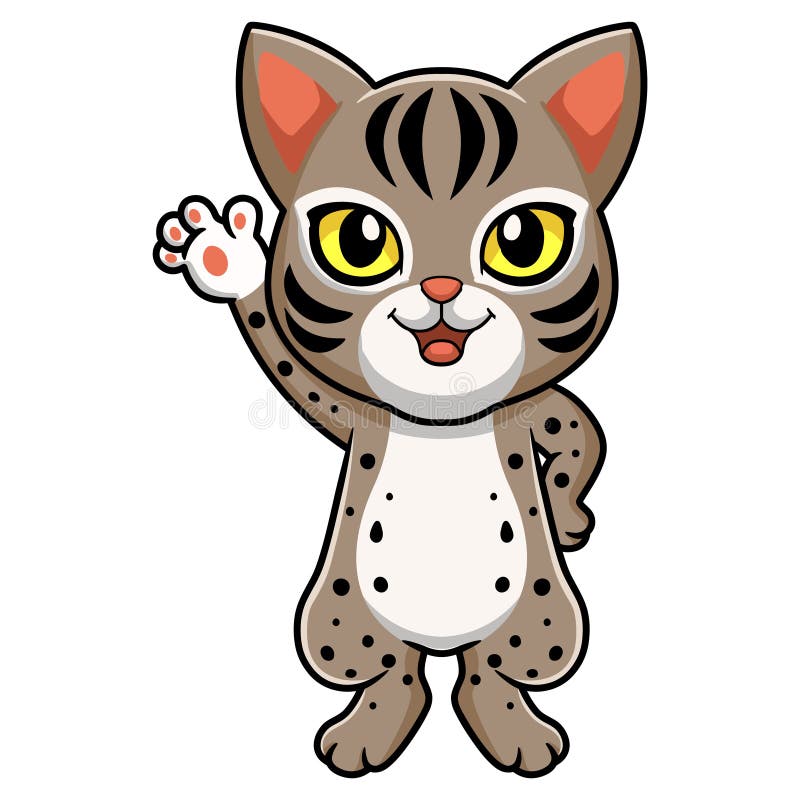 Cute Ocicat Cat Cartoon Waving Hand Stock Vector - Illustration of ...