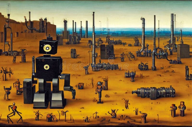 AI Art of Robots and Industrial Machinery Planetary Landscape Stock ...