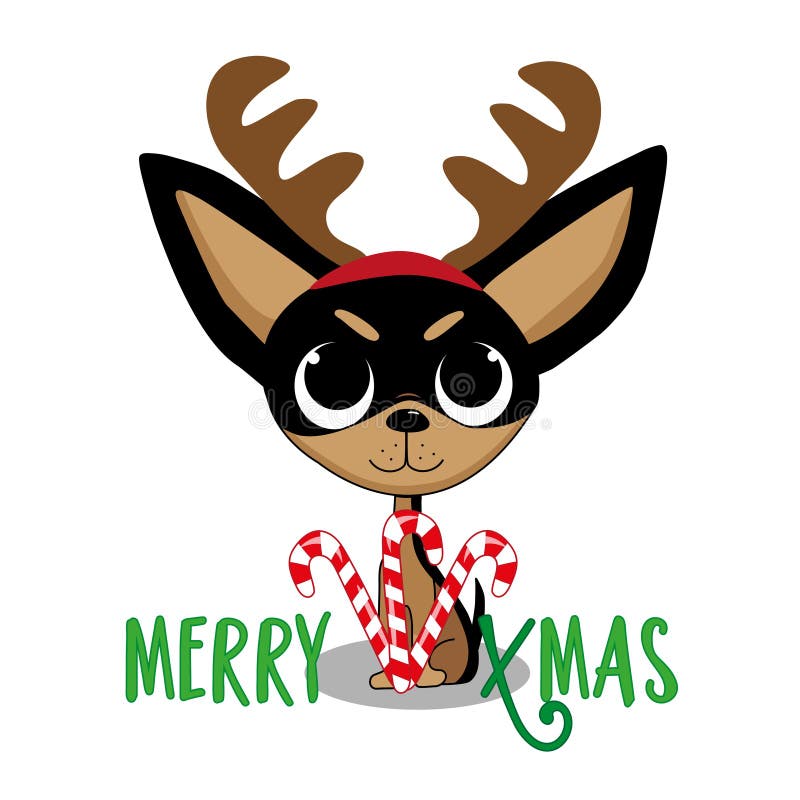 Merry Xmas - Cute Chihuahua Dog in Antler, with Candy Cane Stock Vector ...
