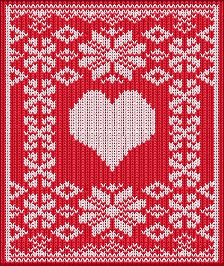 Happy Valentines Day Knitted Pattern with Heart Stock Vector ...
