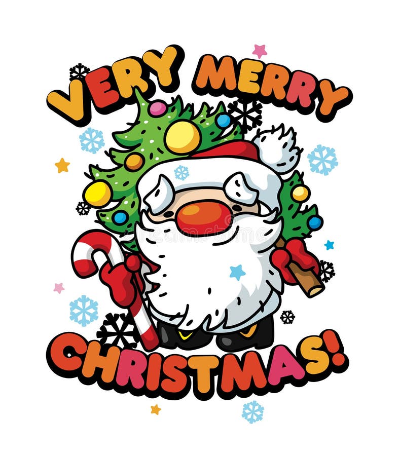Merry Christmas Greeting Card Design with Smiling Santa and Christmas ...