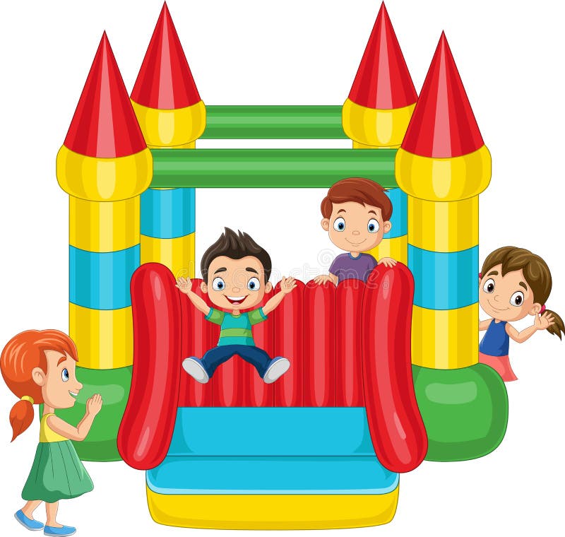 Cartoon Children on a Bouncy Castle Stock Vector - Illustration of ...