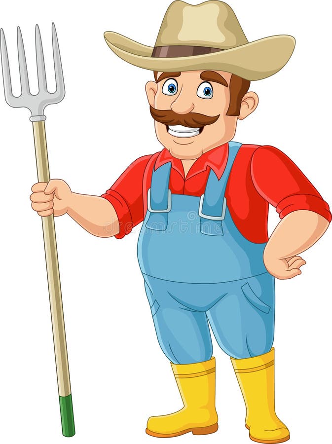 Cartoon Farmer Holding a Pitchfork Stock Vector - Illustration of ...