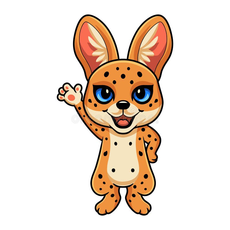 Cute Serval Cat Cartoon Waving Hand Stock Vector - Illustration of ...