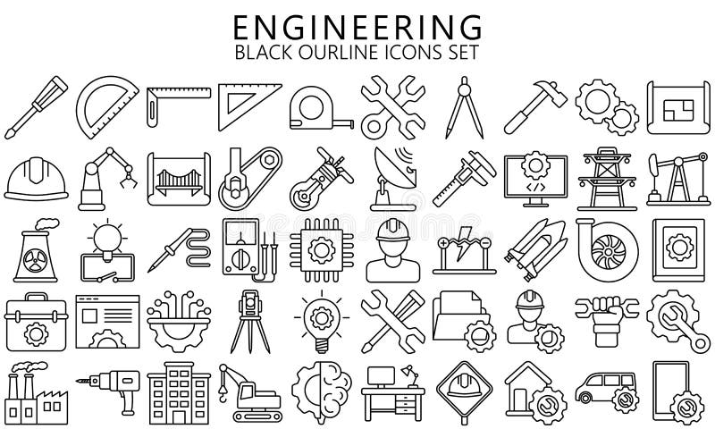 Engineering and Industrial Black Outline Icons Set Stock Vector ...
