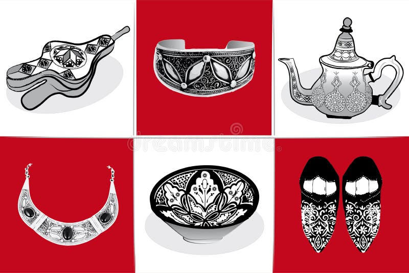 Morocco Travel Collection of Icons, Moroccan Cultural Symbols SET Stock ...