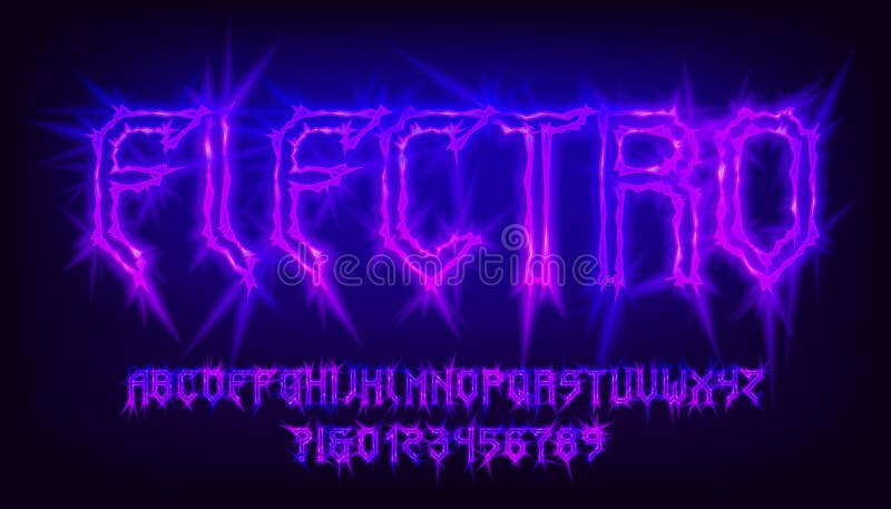 Voltaic Alphabet Font. Electric Script Letters, Numbers and Punctuation ...