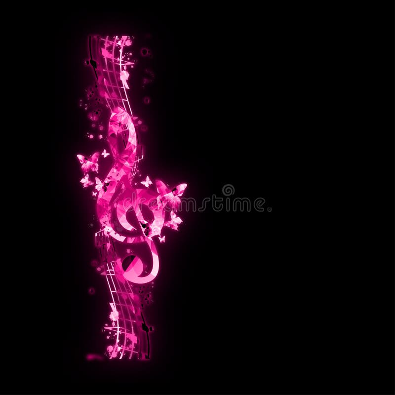 Luminous Musical Background with Neon Glow Musical Notes, G-clef and ...