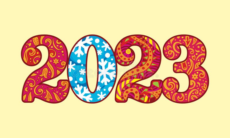 New 2023 Year Number Decorated Digits Stock Vector - Illustration of ...