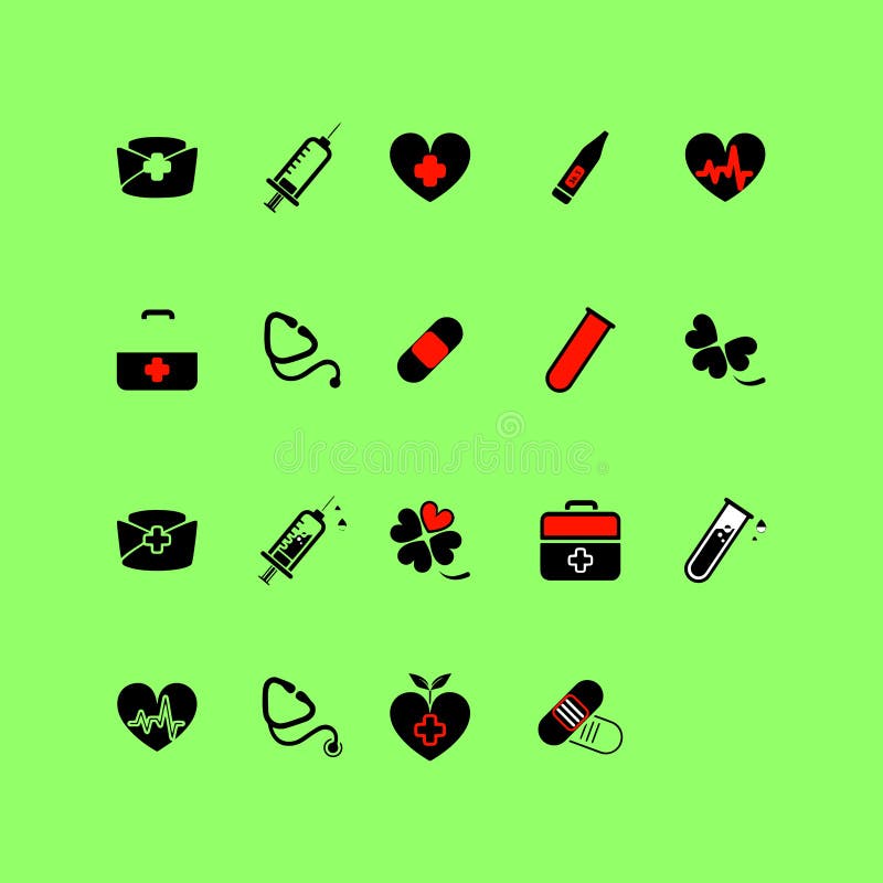 Set of Medical Icons Red and White Vector Stock Vector - Illustration ...