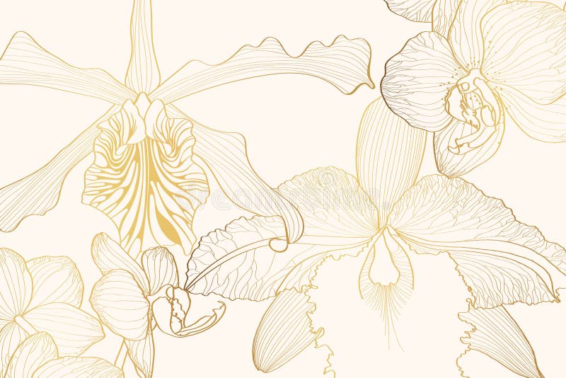 Luxury Wallpaper Design with Golden Orchids and Natural Background ...