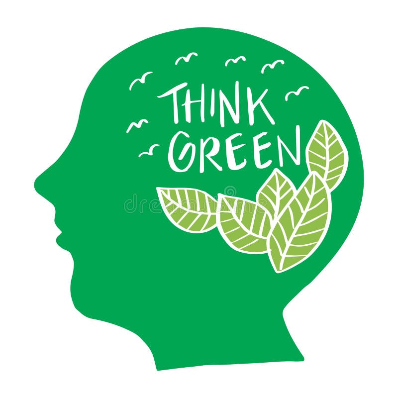 Think Green Eco Human Head Silhouette. Stock Illustration ...