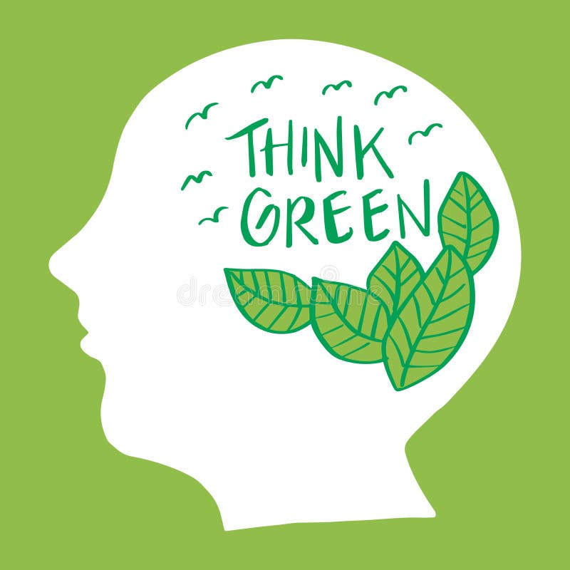 Think Green Eco Human Head Silhouette. Stock Illustration ...