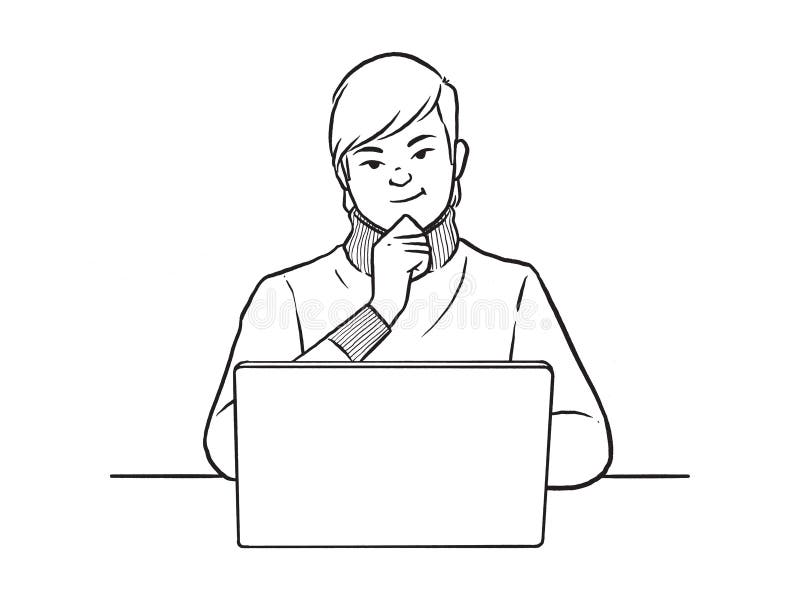 Man Sitting Front Laptop Thinking Stock Illustrations – 124 Man Sitting ...