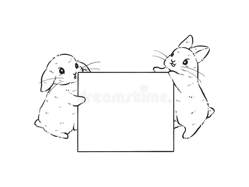 Sketch of Bunny Holding a Blank Sheet of Paper. Hand Drawn Outline ...
