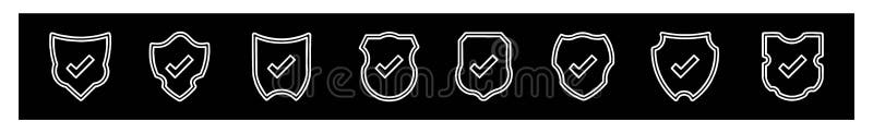 Shield with Check Mark in Line Style Isolated on Black Background Stock ...