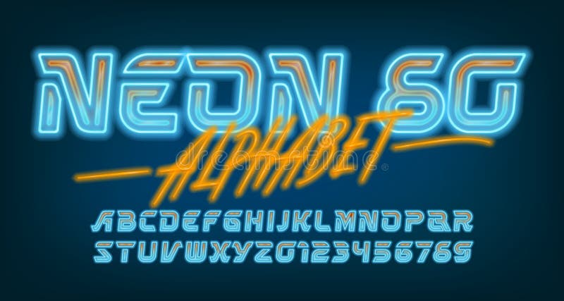Neon 80 Alphabet Typeface. Glowing Neon Letters and Numbers Stock ...