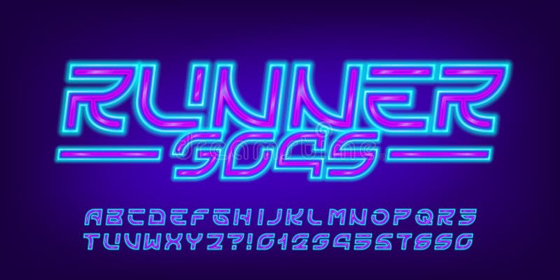 Runner 3049 Alphabet Typeface. Futuristic Glowing Neon Letters and ...