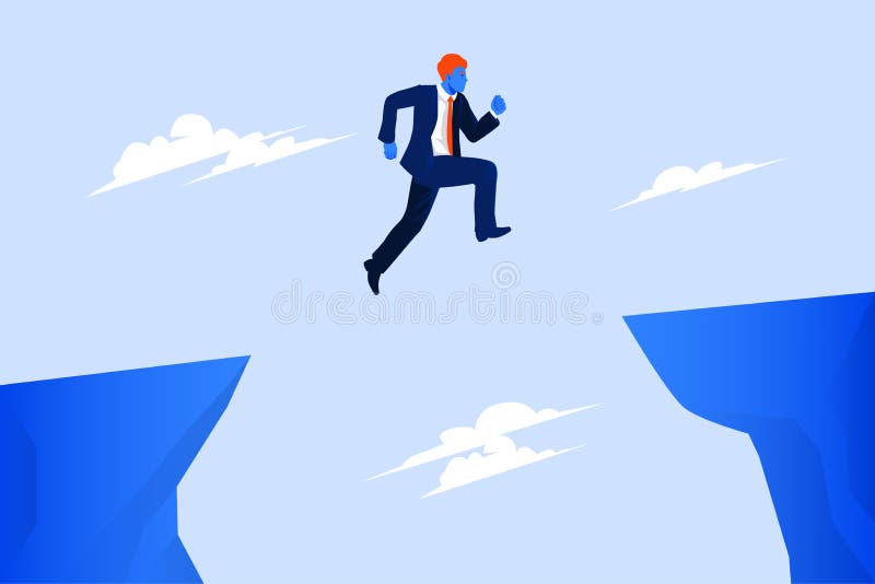 Businessman Jump through the Gap Obstacles between Hill To Success ...