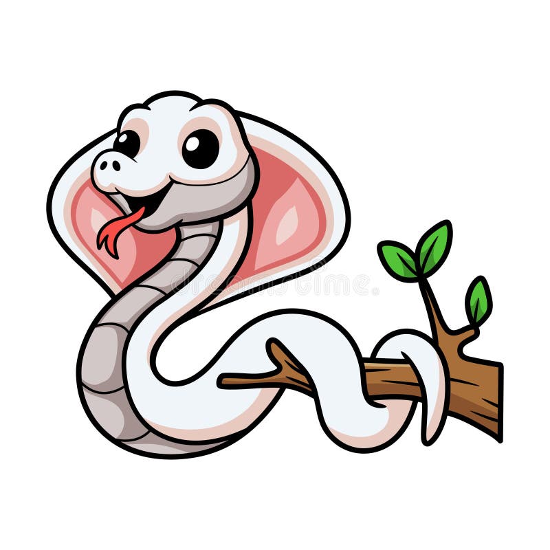 Cute Leucistic Cobra Snake Cartoon on Tree Branch Stock Vector ...