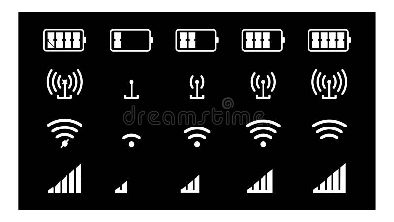 Smartphone Battery Charge Level, Wifi Signal Strength Icon and Network ...