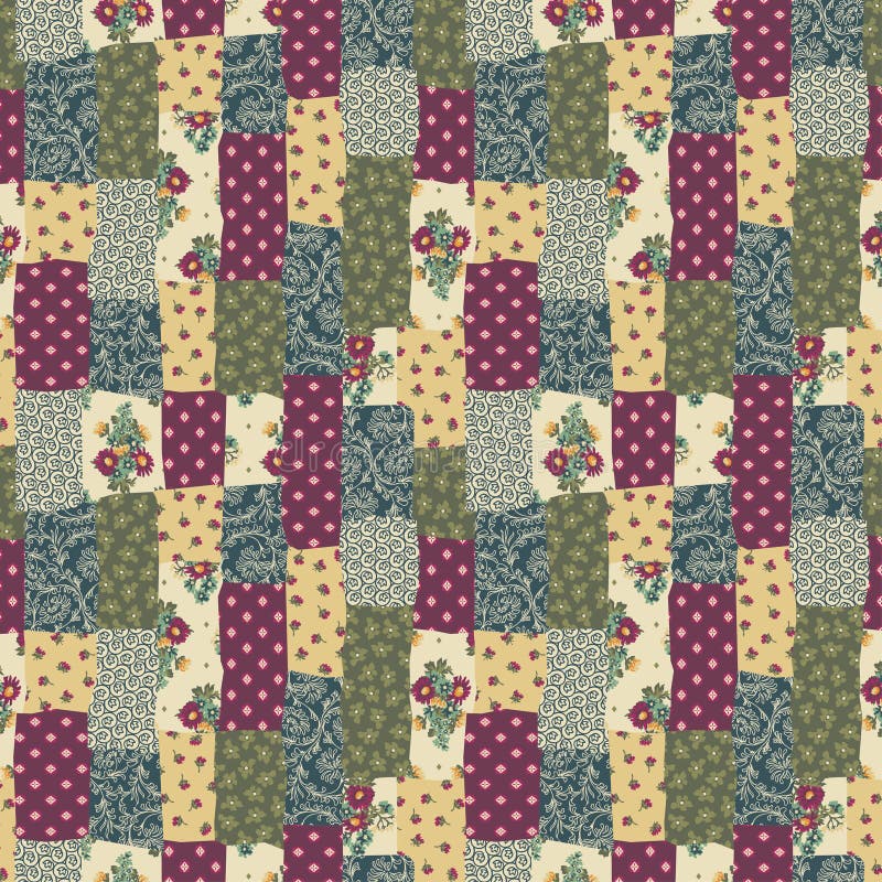 Vector Colorful Abstract Hand Drawn Seamless Patchwork Pattern With