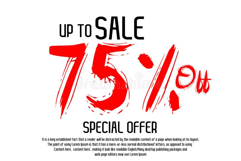 Discount with the Price is 75 Percent Off Red Color Brush Text Stock ...