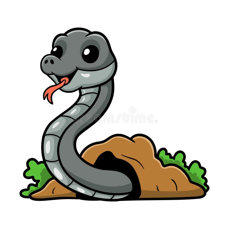 Cute Black Mamba Snake Cartoon Out from Hole Stock Vector ...