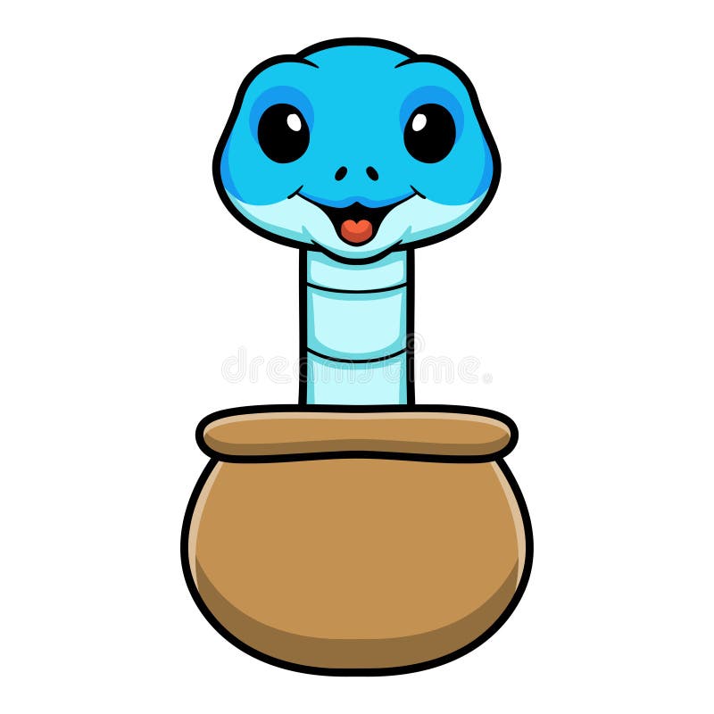 Cute Blue Snake Viper Cartoon Out from Pot Stock Vector - Illustration ...
