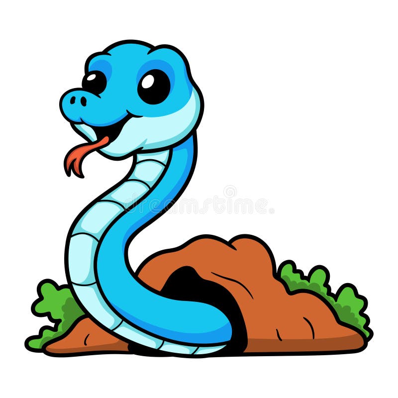Cute Blue Snake Viper Cartoon Out from Hole Stock Vector - Illustration ...
