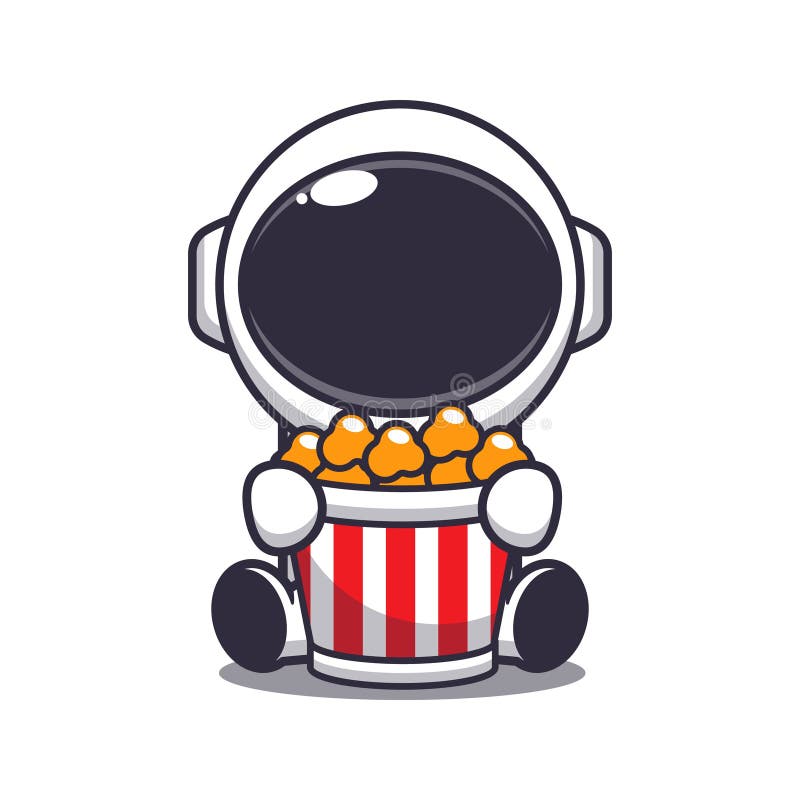 Cute Astronaut Eating Popcorn Cartoon Vector Illustration Stock Vector ...