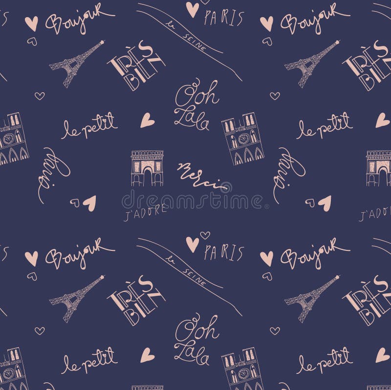 Paris Seamless Pattern with Hand Drawn Sketch Elements - Eiffel Tower ...