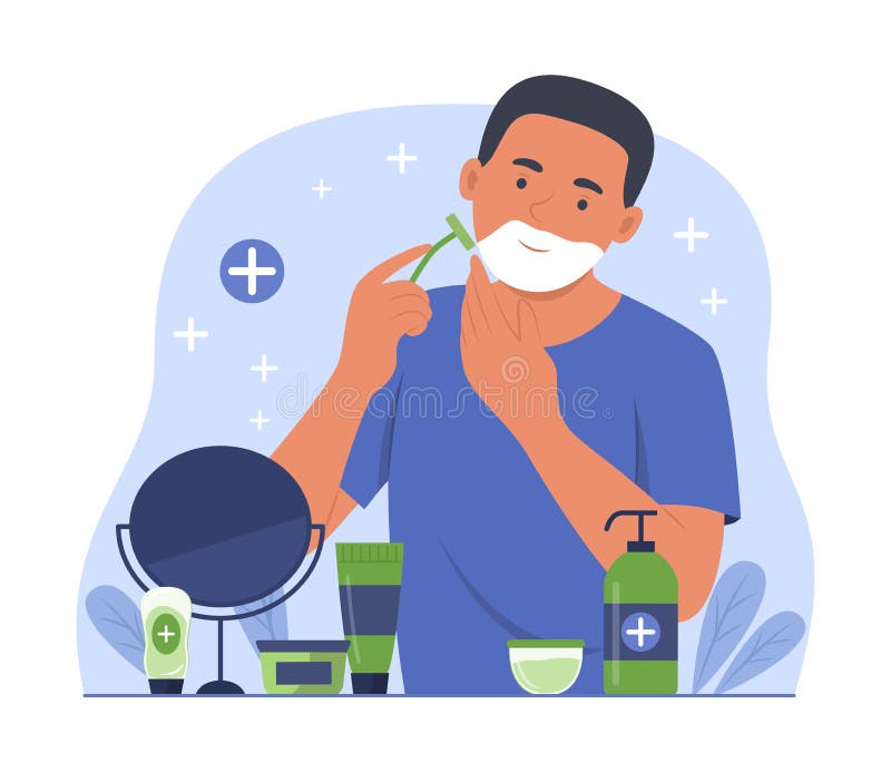 Man Shaving Mustache for Facial Treatment Concept Illustration Stock ...