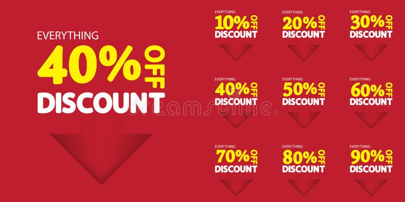 Sale Discount Set on Square Red Background Vector Illustration Stock ...