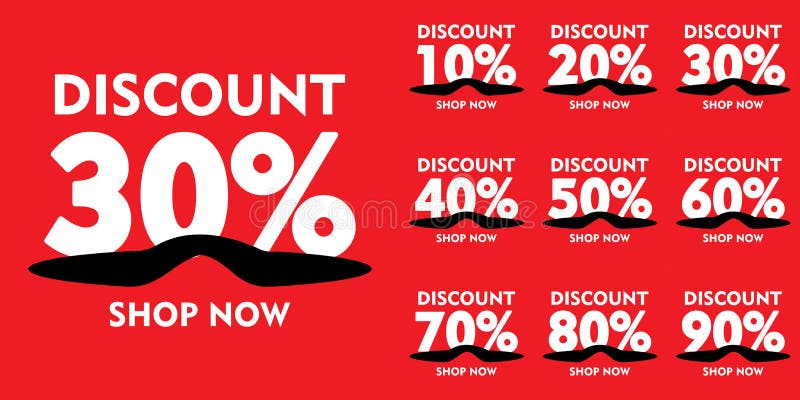 Sale Discount Set on Square Red Background Vector Illustration Stock ...