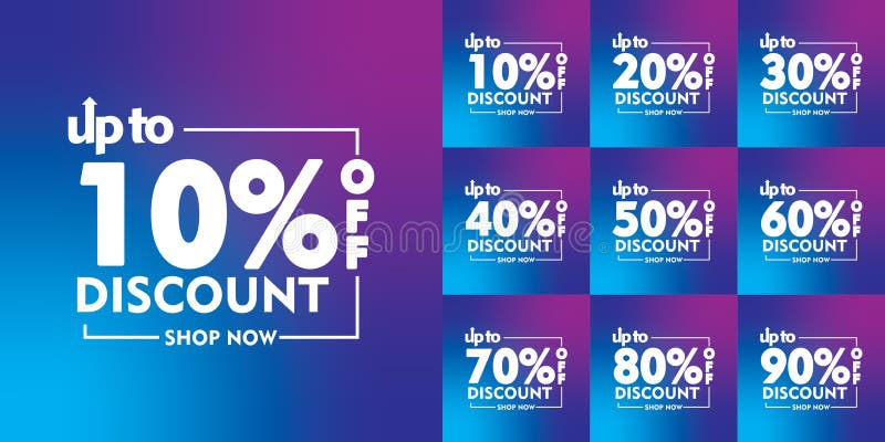 Blue Sale Discount Set on Square Blue Background Vector Illustration ...