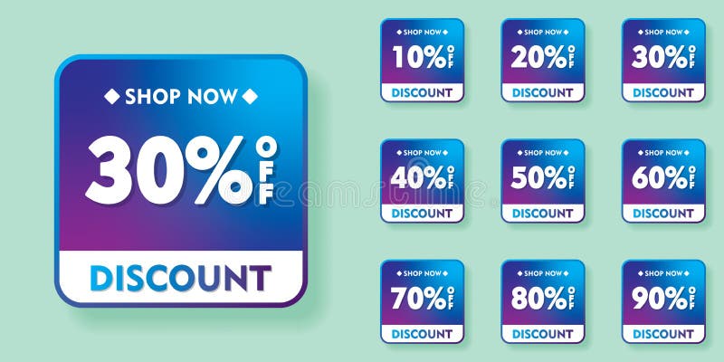 Sale Discount Set on Square Blue Background Vector Illustration Stock ...