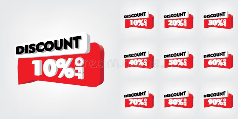 3D Sale Discount Set with Red Speech Bubbles Vector Illustration Stock ...