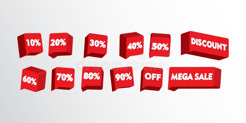 3D Sale Discount Set with Red Speech Bubbles Vector Illustration Stock ...