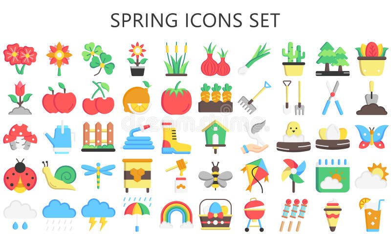 Spring and Season Multi Color Icons Set Stock Vector - Illustration of ...