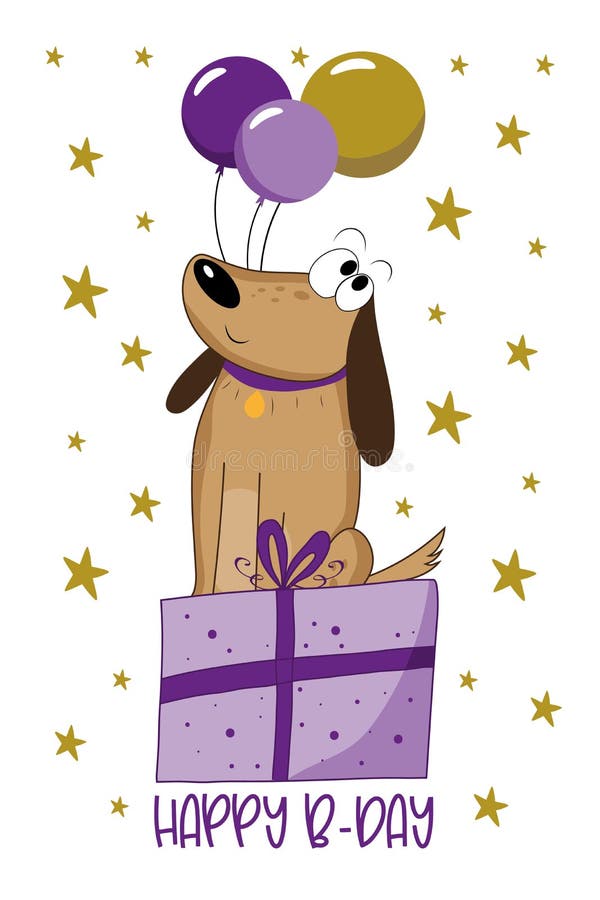 Happy Birthday - Dog with Balloons and Gift Box. Stock Illustration ...