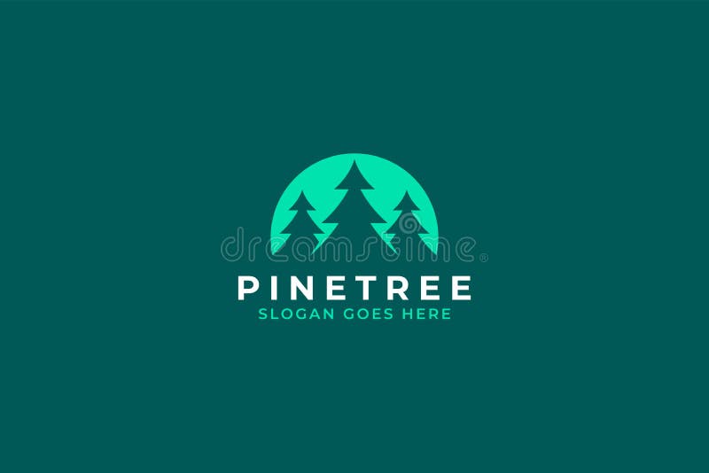 Pine and Cedar Tree Forest Green Moon Light Logo Stock Vector ...