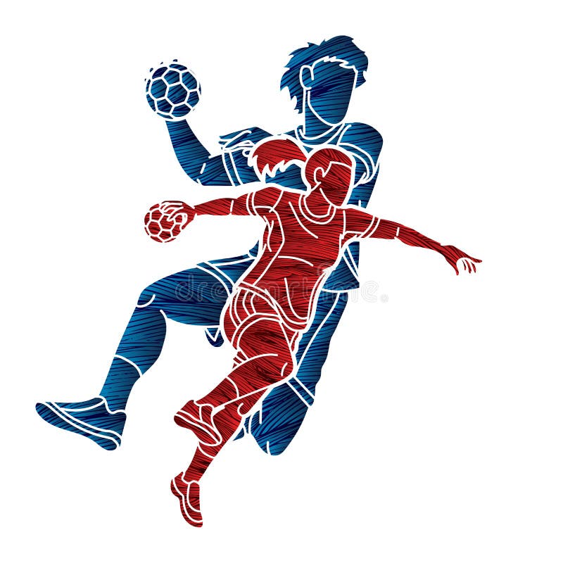 Handball Sport Male and Female Players Team Mix Action Cartoon Graphic ...